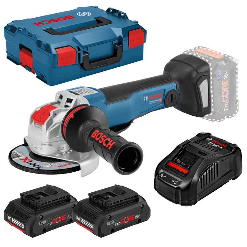 Amoladora 4 1/2" BOSCH GWX 18V-10 PC XLOCK / 2- BATERIA PROCORE 4 AMP ...
