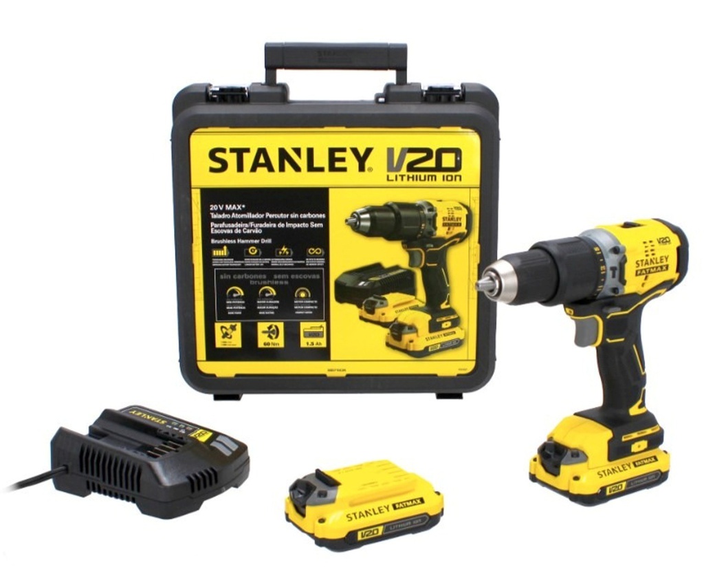 Taladro inalambrico 20 V STANLEY Lithium / FATMAX / Percucion / BRUSH ...