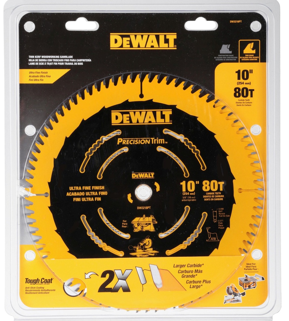 Disco Sierra Circular 10" DEWALT 80 Dientes MELAMINA / DEWALT ...